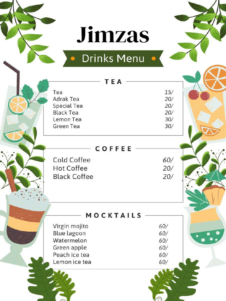 Jimzas Drinks Menu | PDF