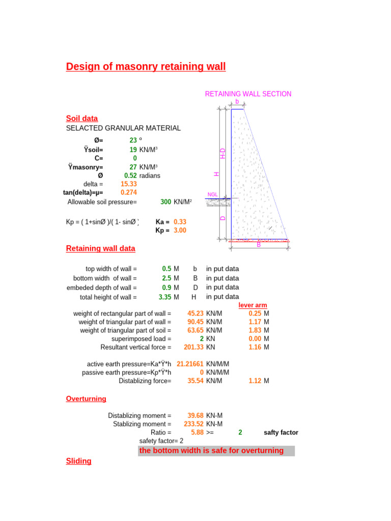 Masonary Retaining Wall | PDF | Soil | Architectural Elements