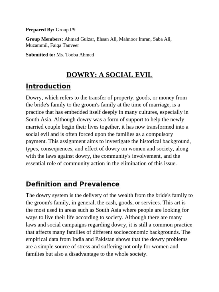 Dowry - A Social Evil | PDF | Domestic Violence | Marriage