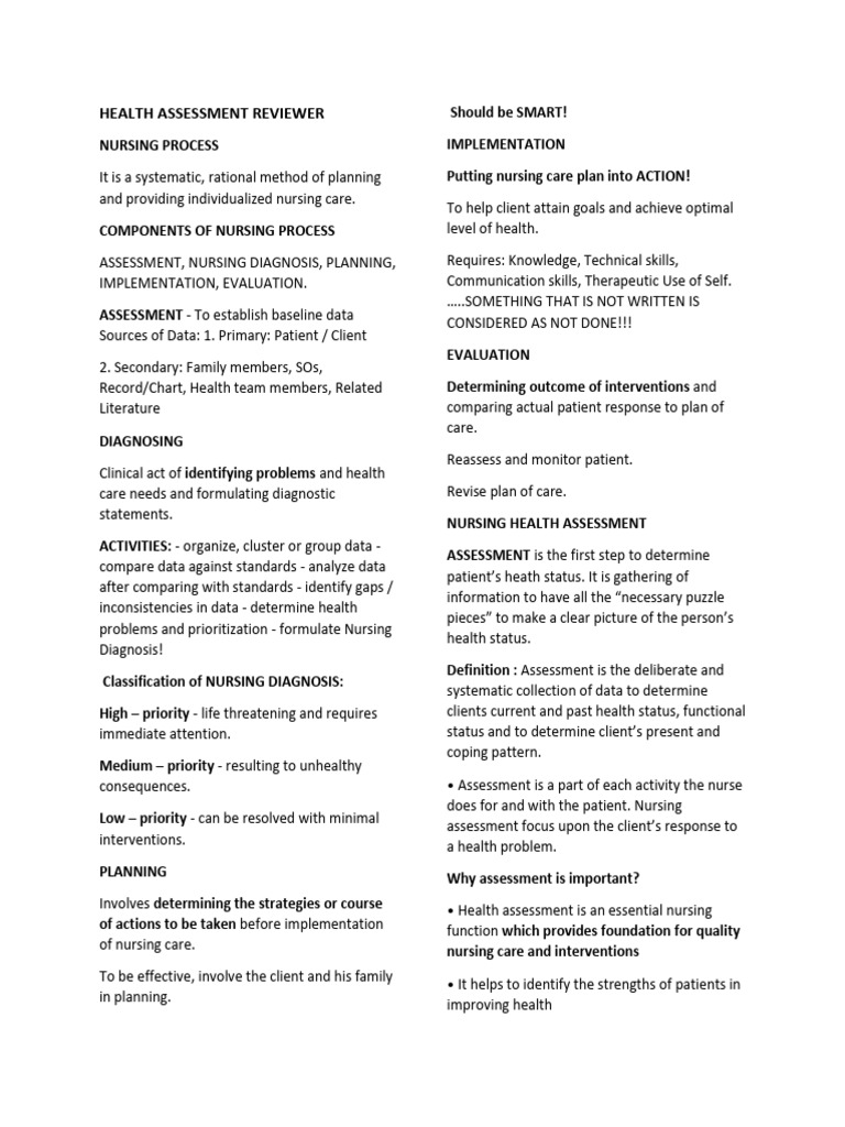 Nursing Process: Health Assessment Guide | PDF | Medical Diagnosis ...