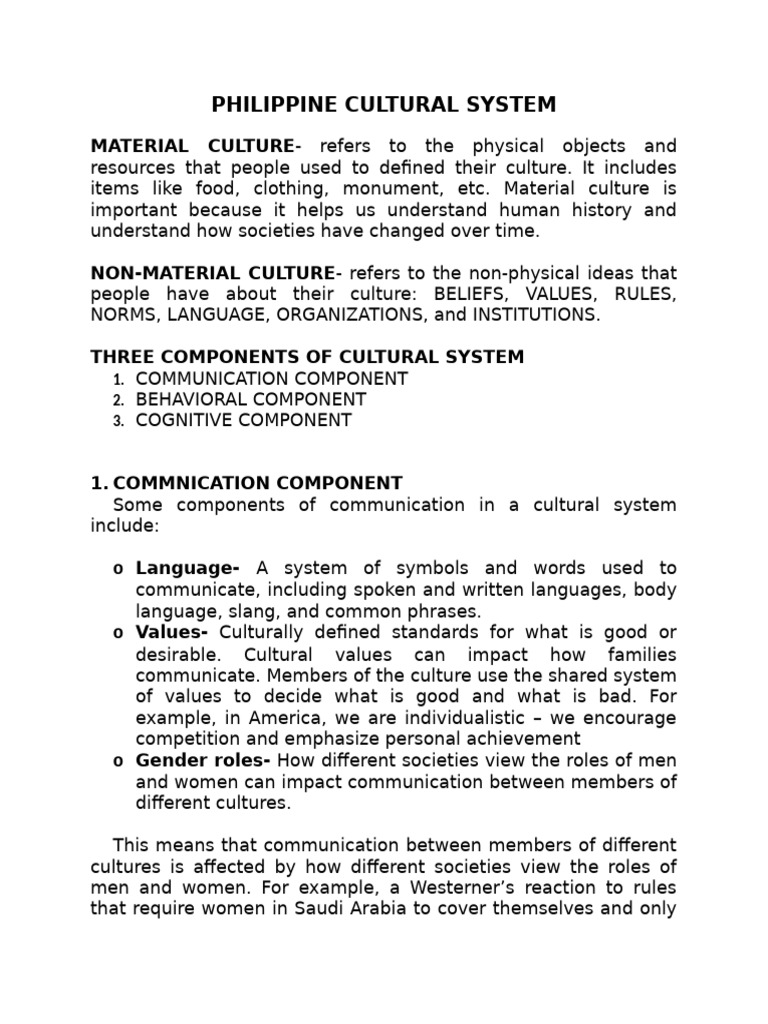 Philippine Cultural System | PDF | Thought | Cognition