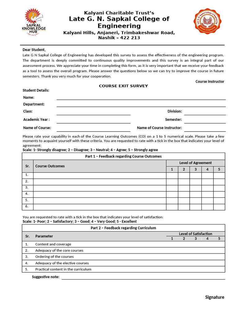 01B - Course Exit Survey | PDF