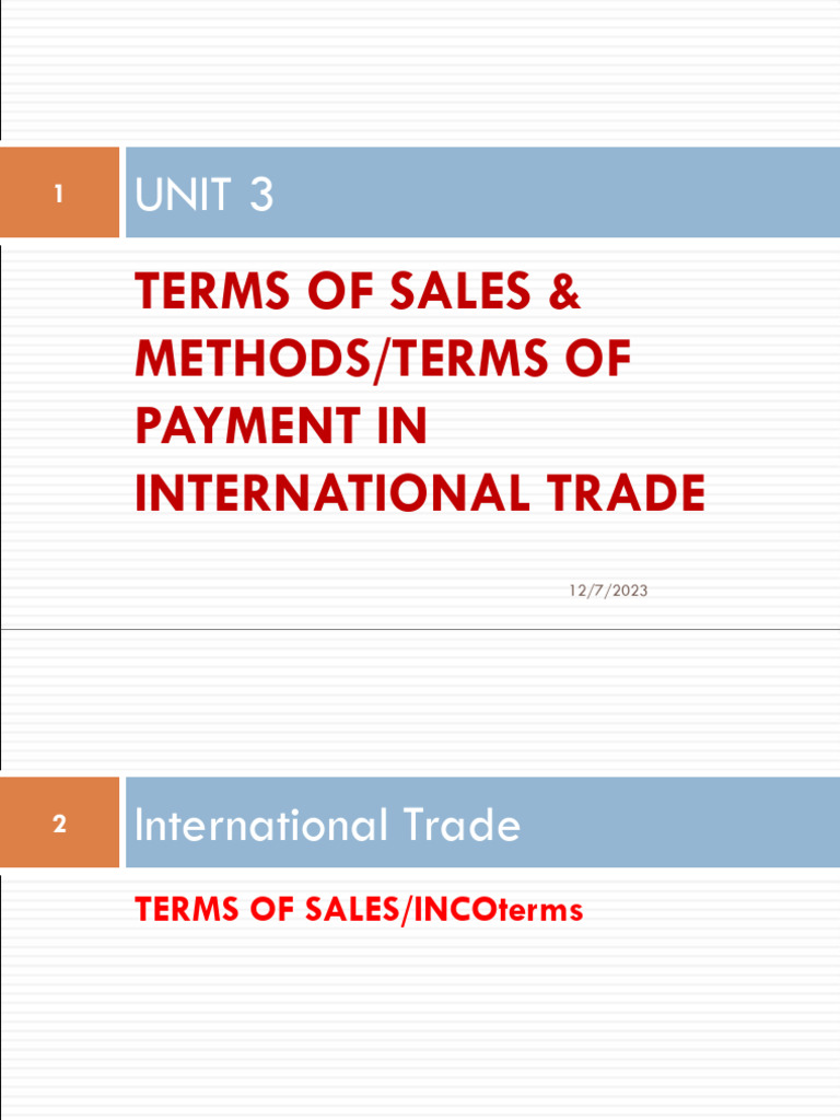 UNIT 3 Terms of sales and payment methods | PDF | Letter Of Credit | Business