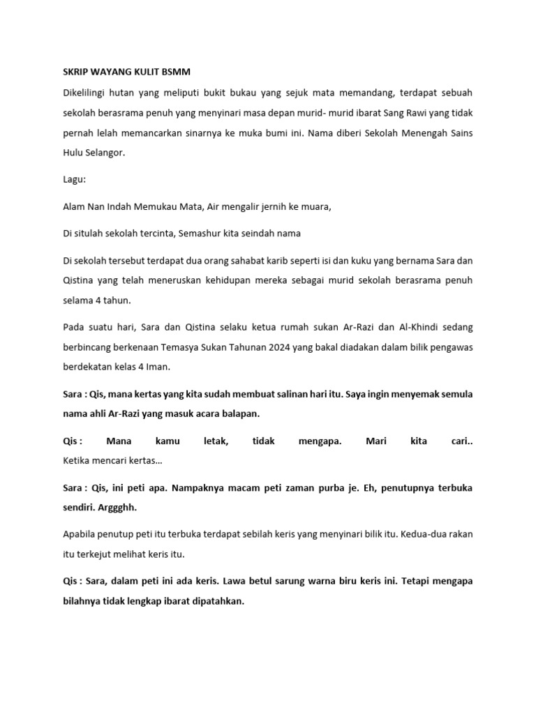 Skrip Wayang Kulit BSMM | PDF