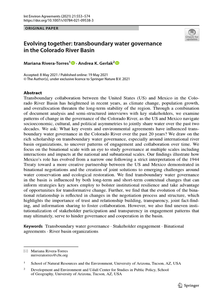 Transboundary Water Governance in Colorado | PDF | Colorado River ...