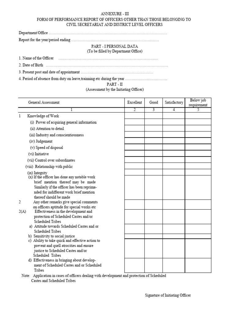 APR Format For Non Gazetted | PDF