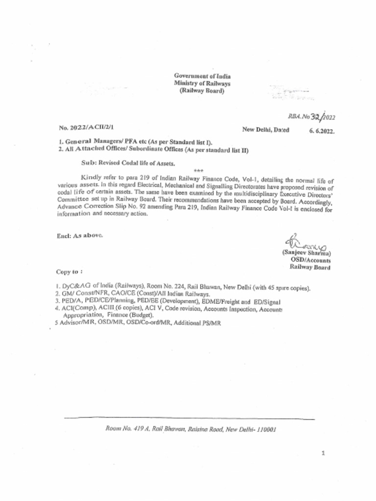 Codal Life of Railway Assest (1) | PDF