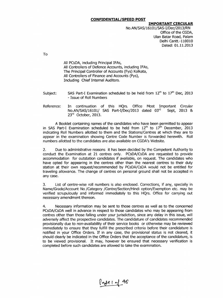 SAS Exam Roll Numbers | PDF