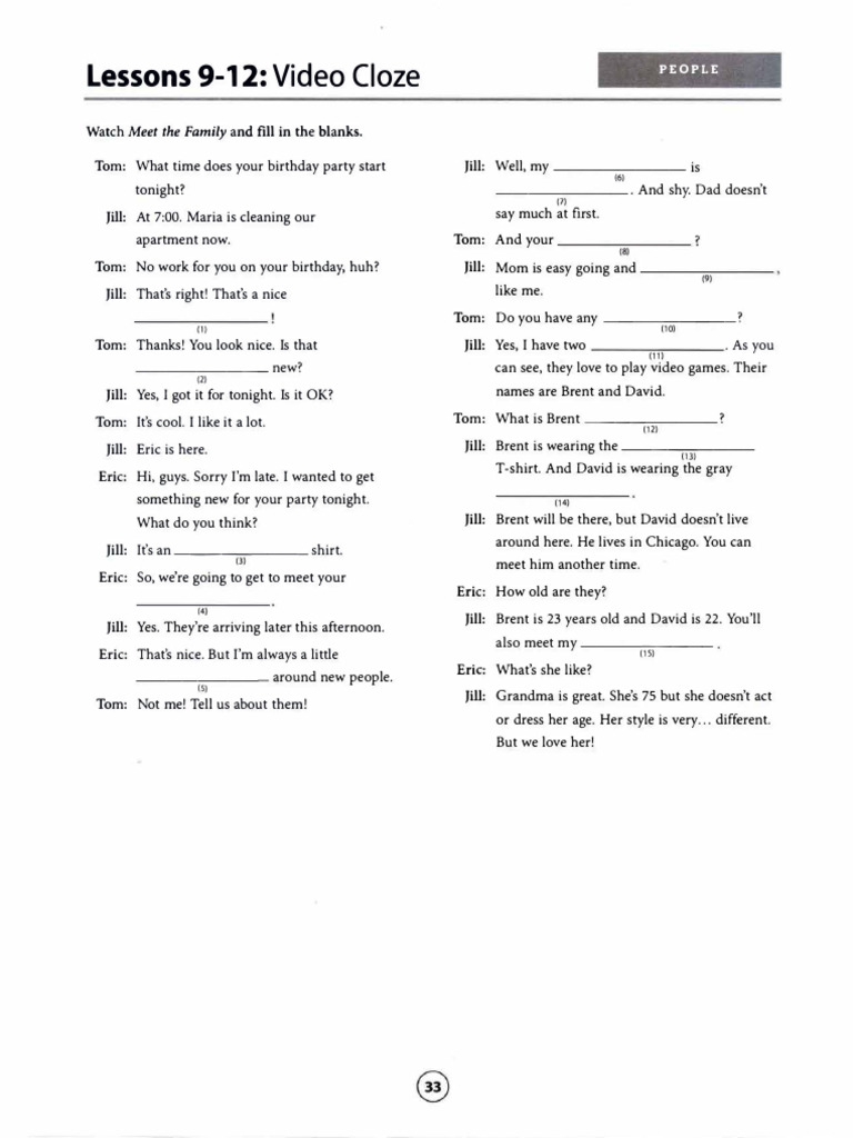 Video Cloze Activity: Meet the Family | PDF