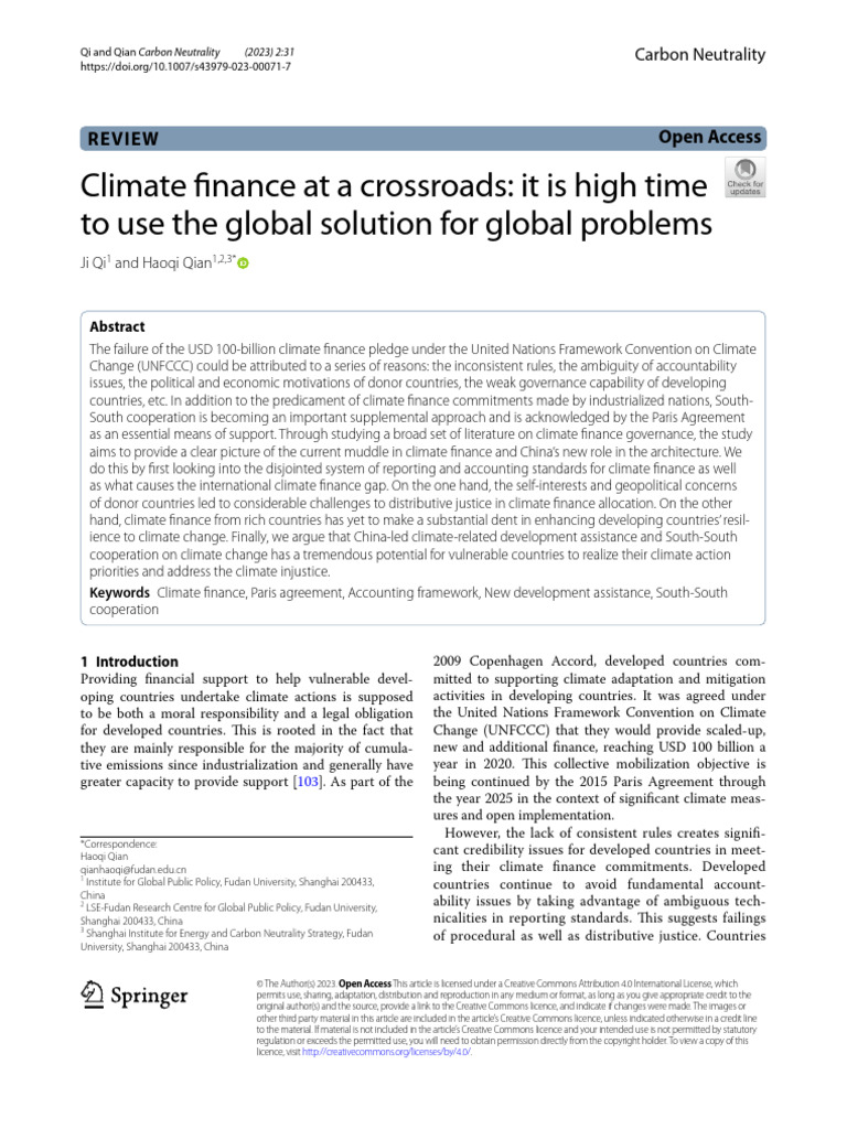 Climate Finance at A Crossroads It Is High Time To Use The Global ...