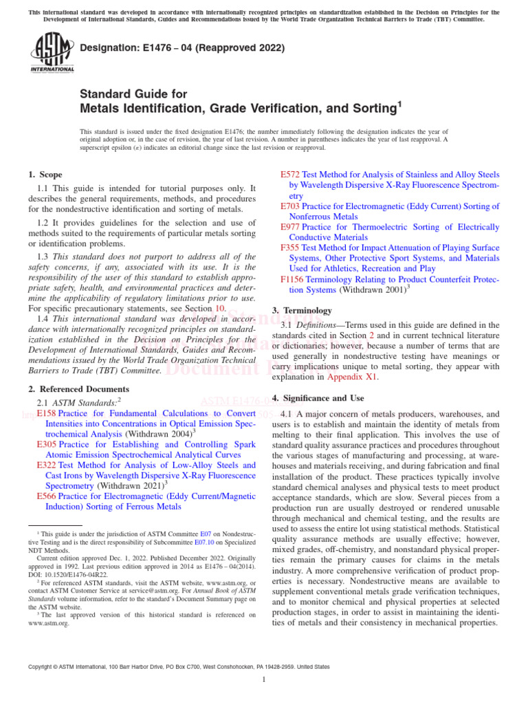 ASTM-E1476-04-2022- | PDF | Electrical Resistivity And Conductivity | Spectroscopy