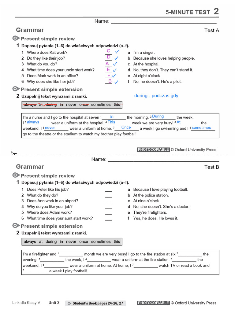 Link L5 U2 5min Test Grammar | PDF