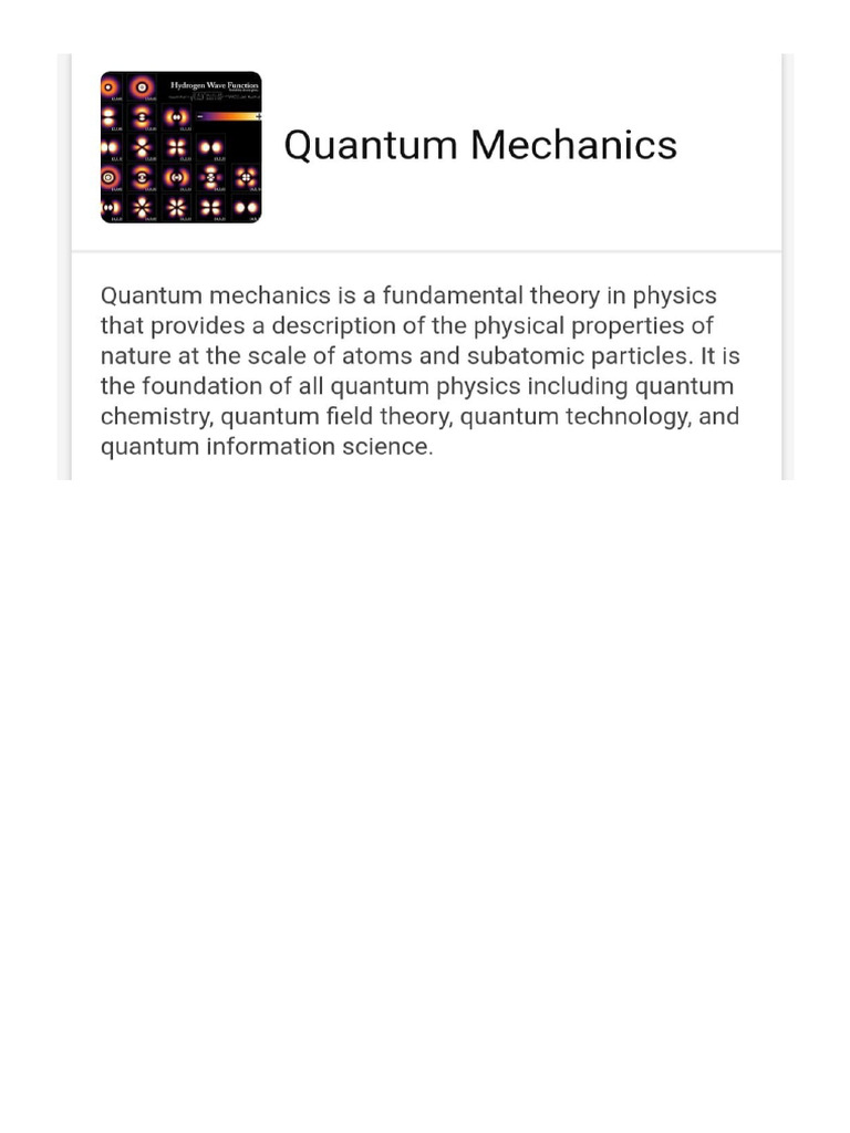 Quantum Mechanics Chemistry | PDF