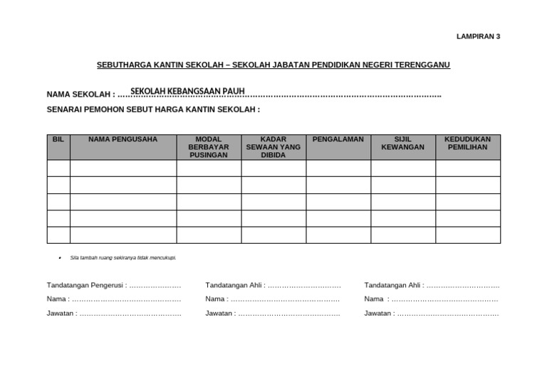 Lampiran 3 Senarai Mohon Sebutharga | PDF