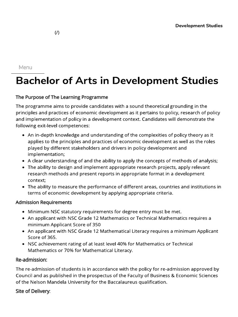 BA (Development Studies) | PDF