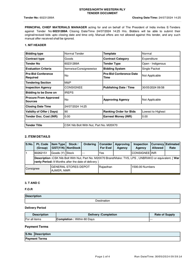 CSK Nib Bolt With Nut, Part No. M20X70 | PDF