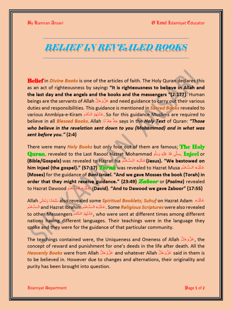 A.f-3 Belief in Revealed Books | PDF | Prophets And Messengers In Islam ...