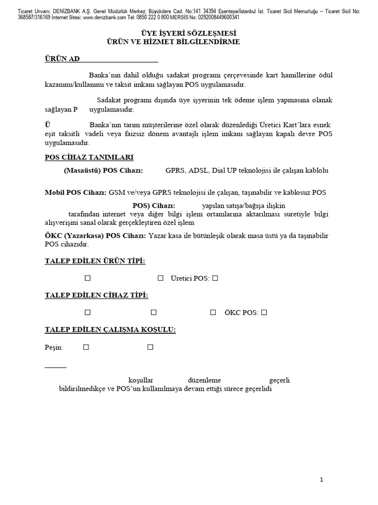 F KRT 220 Uye Isyeri Sozlesmesi Urun Ve Hizmet Bilgilendirme Formu | PDF