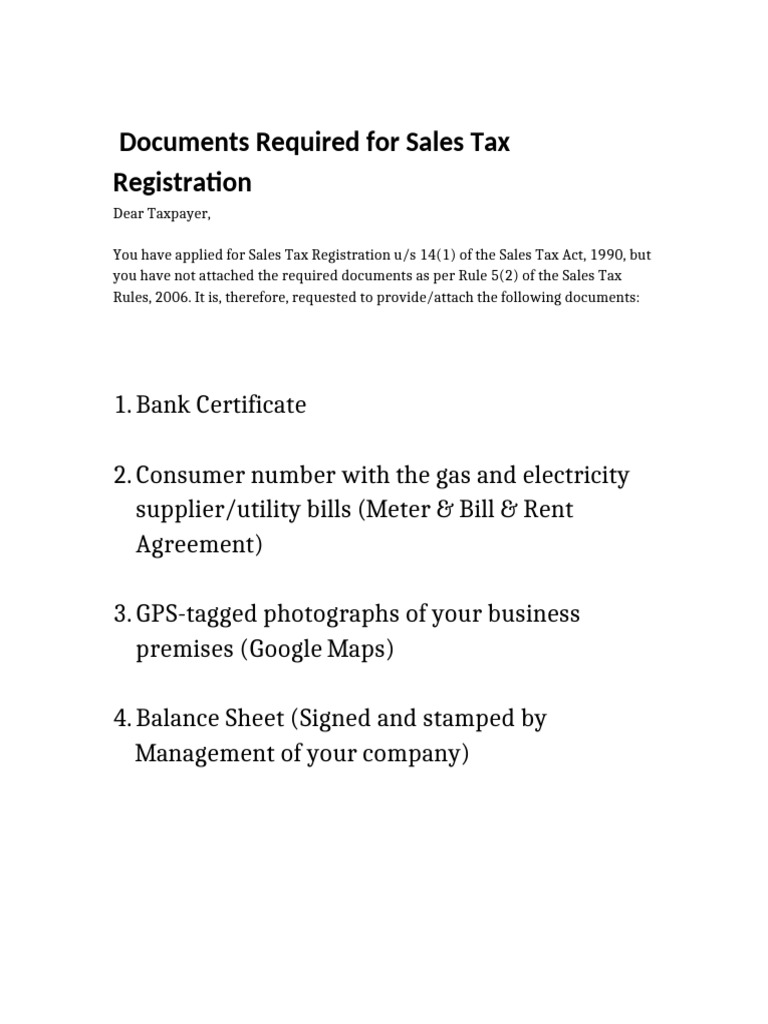 Sales Tax Registration Document Guide | PDF