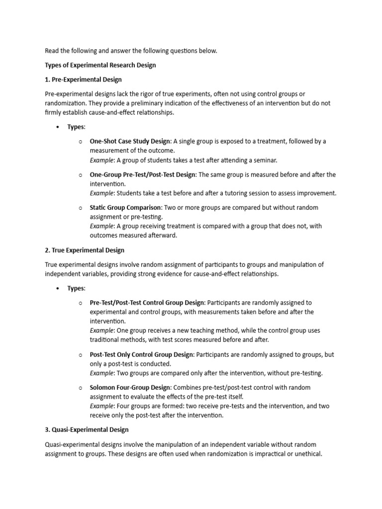 Types of Experimental Research Designs | PDF | Experiment | Design Of ...