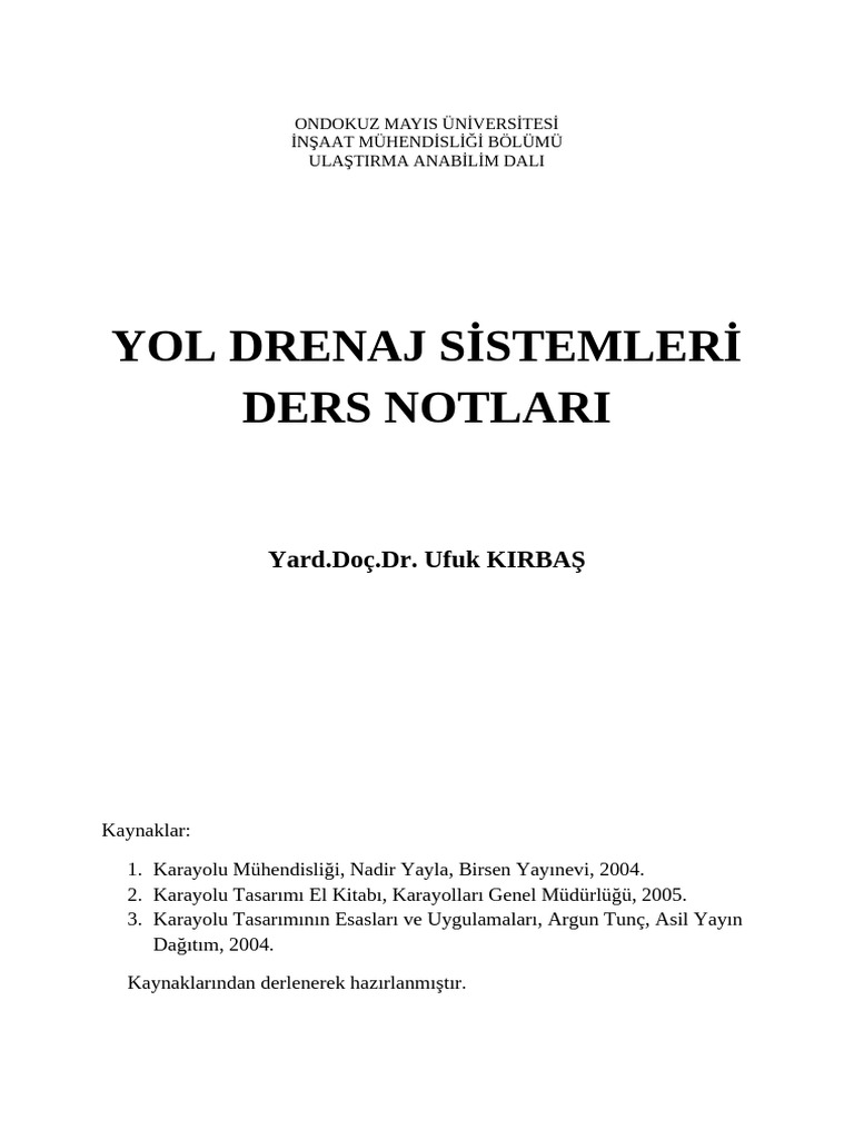 Yol Drenaj Sistemleri Ders Notu | PDF