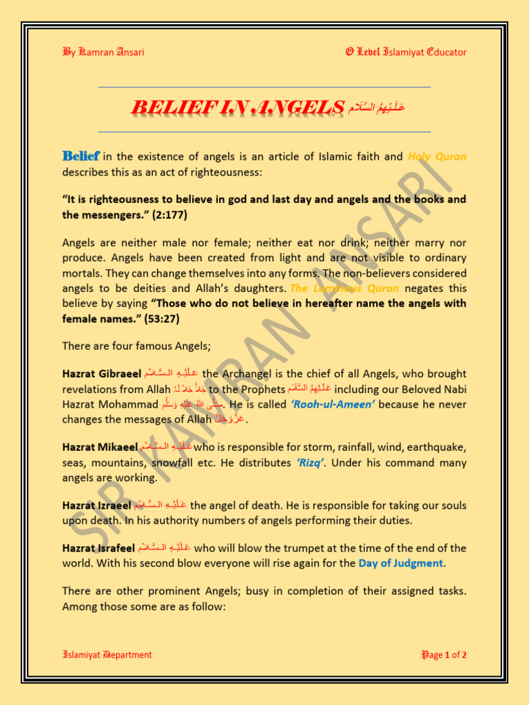 A.f-2 Belief in Angels | PDF | Prophets And Messengers In Islam | Angel