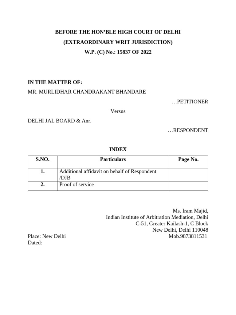 Delhi High Court Writ Petition Affidavit | PDF | Affidavit | Public Law