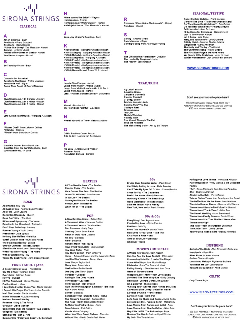 Sirona Strings Full Repertoire | PDF | The Beatles