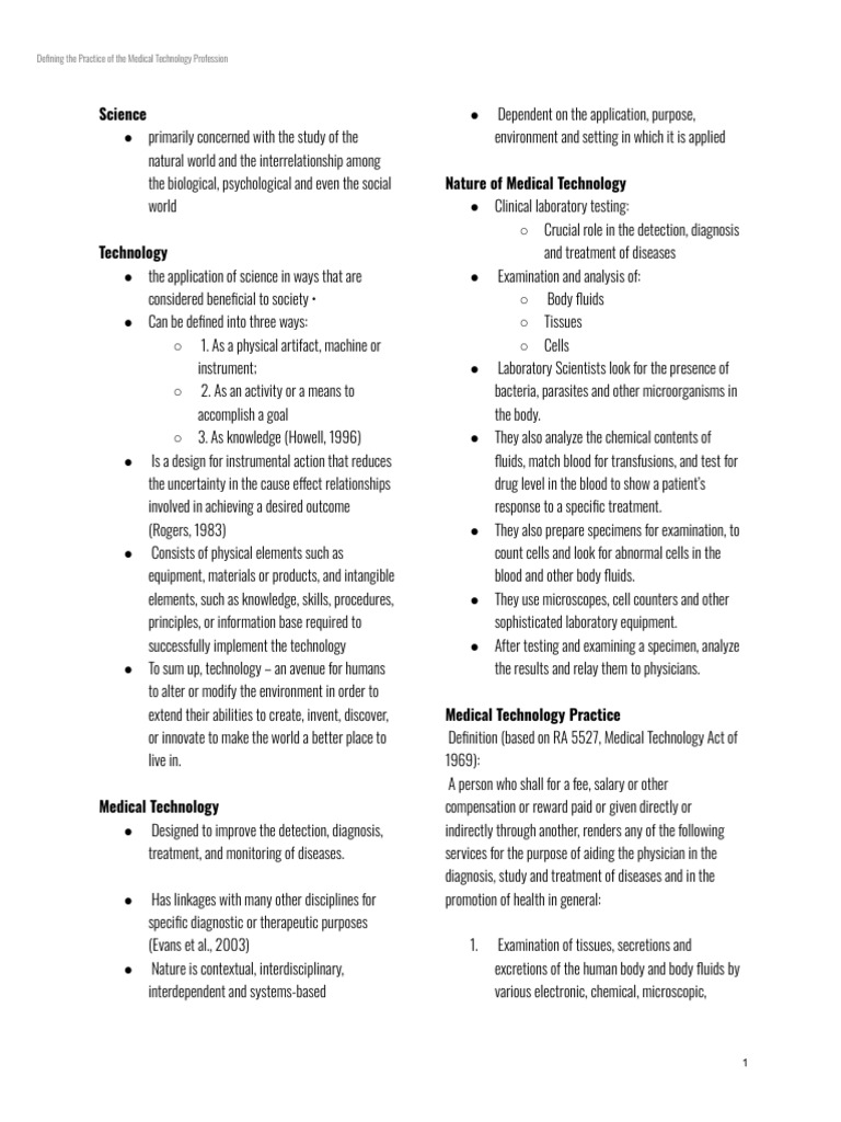 L2 - Defining the Practice of the Medical Technology Profession | PDF ...
