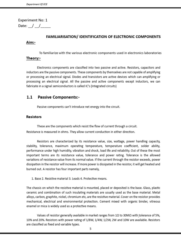 Experiment 1 Electronics Lab Manual | PDF | Bipolar Junction Transistor | Diode