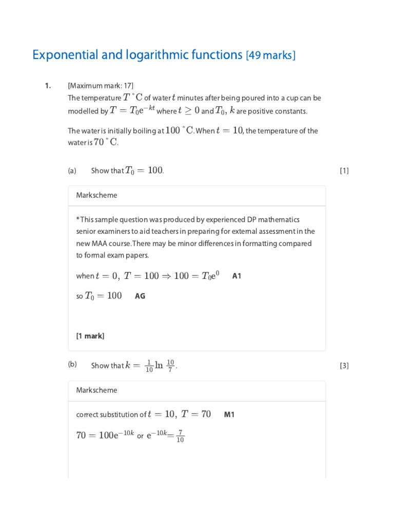 Exponential & Logarithmic Function Problems | PDF | Asymptote ...