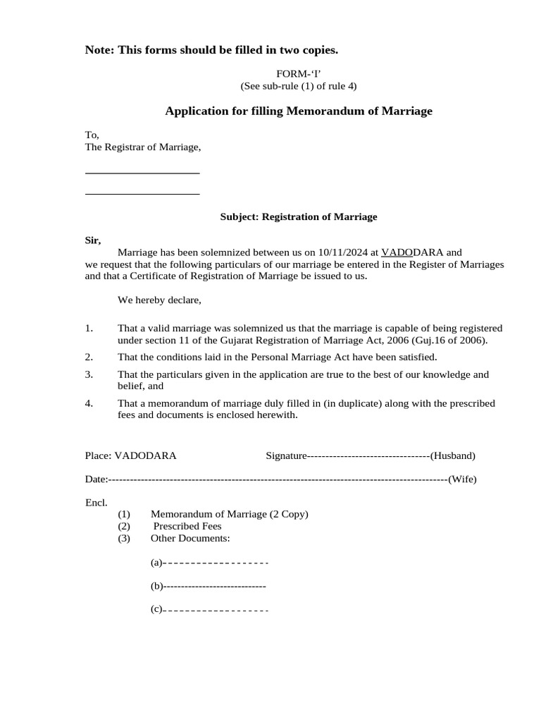 Form for Registration of Marriage (2) | PDF | Family | Kinship And Descent