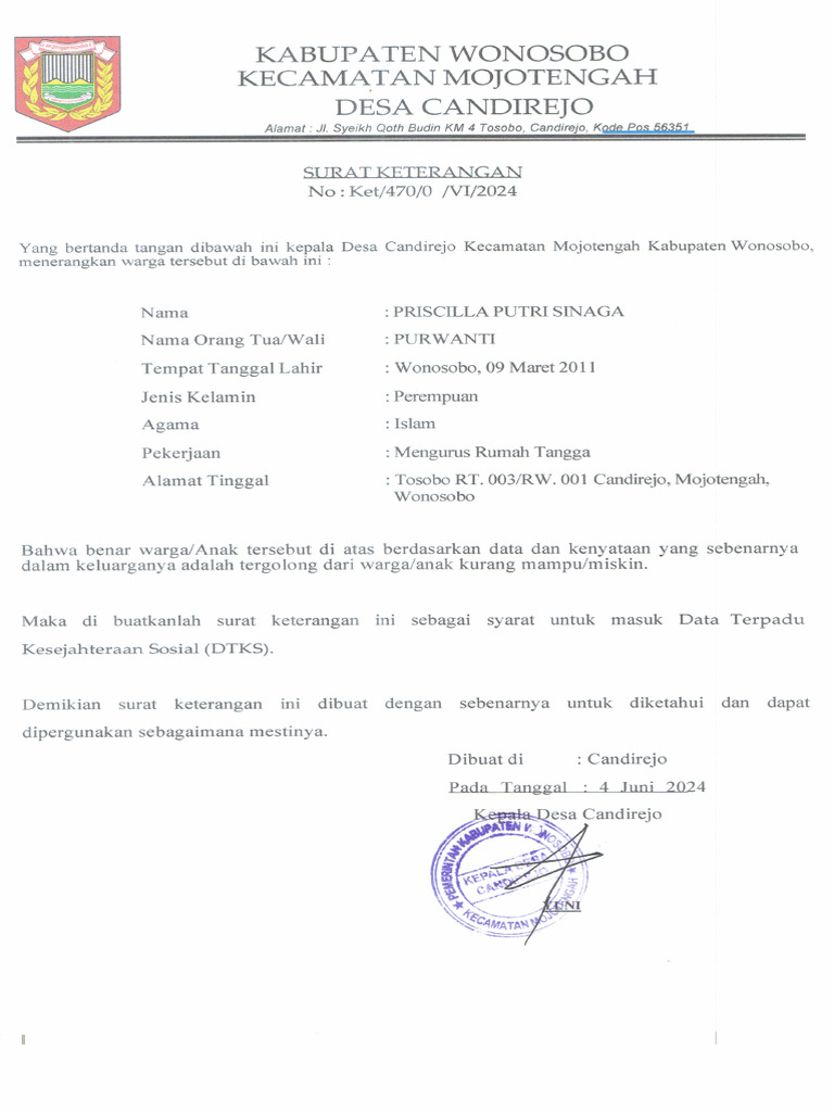 Scan Surat DTKS Priscilla06062024 | PDF
