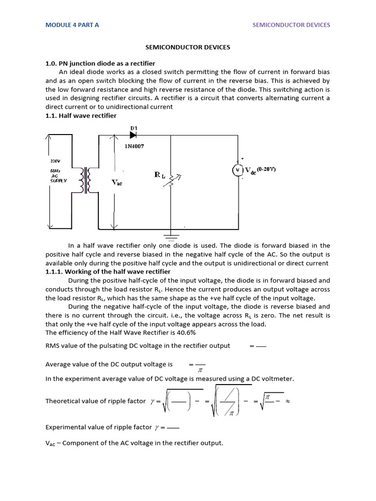 Module 4 Part A Semiconductor Devices | PDF | Rectifier | P–N Junction