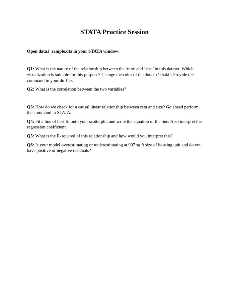 STATA Practice Session 1 | PDF