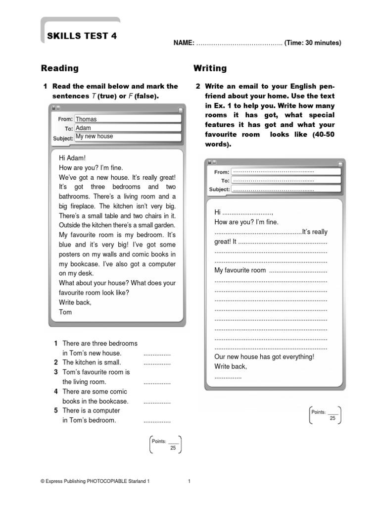 Starland 1 Unit 4 Skills Test | PDF | Bedroom | Home