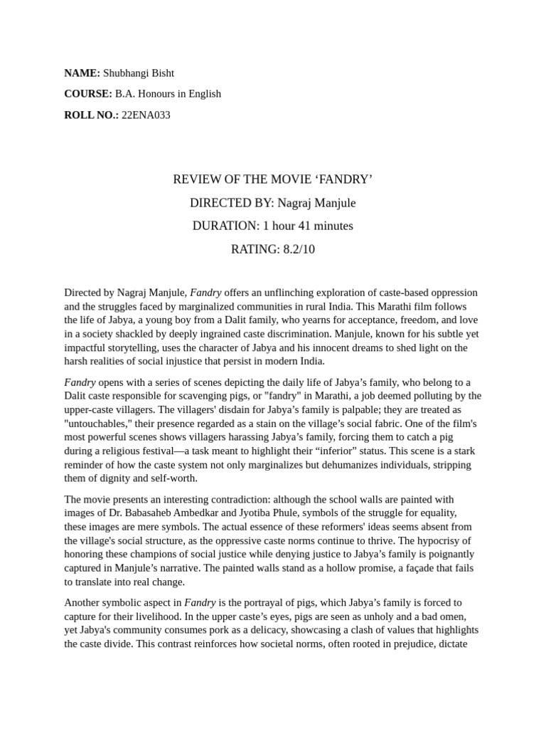 Fandry: A Review of Caste Struggles | PDF | Dalit | Caste