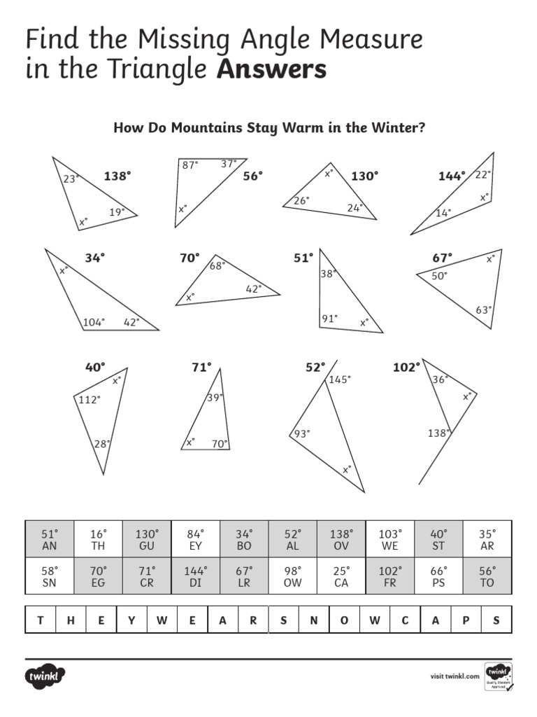 Answers Eighth Grade Find The Missing Angle Measure in The Triangle ...