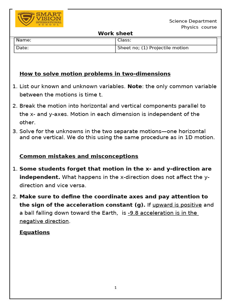 Projectile (Class Work) 2023 | PDF | Physics | Applied And Interdisciplinary Physics