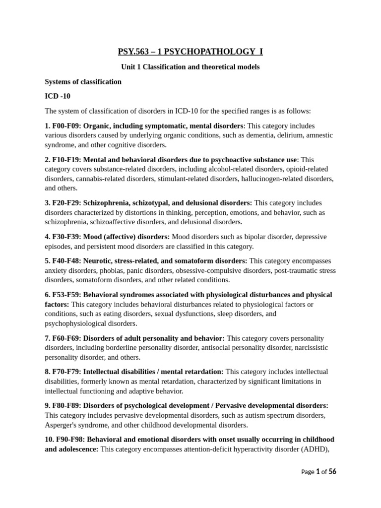 Psychopathology Notes | PDF | Mental Disorder | Dsm 5