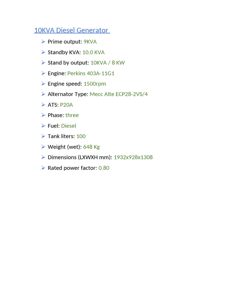 10KVA Diesel Generator | PDF