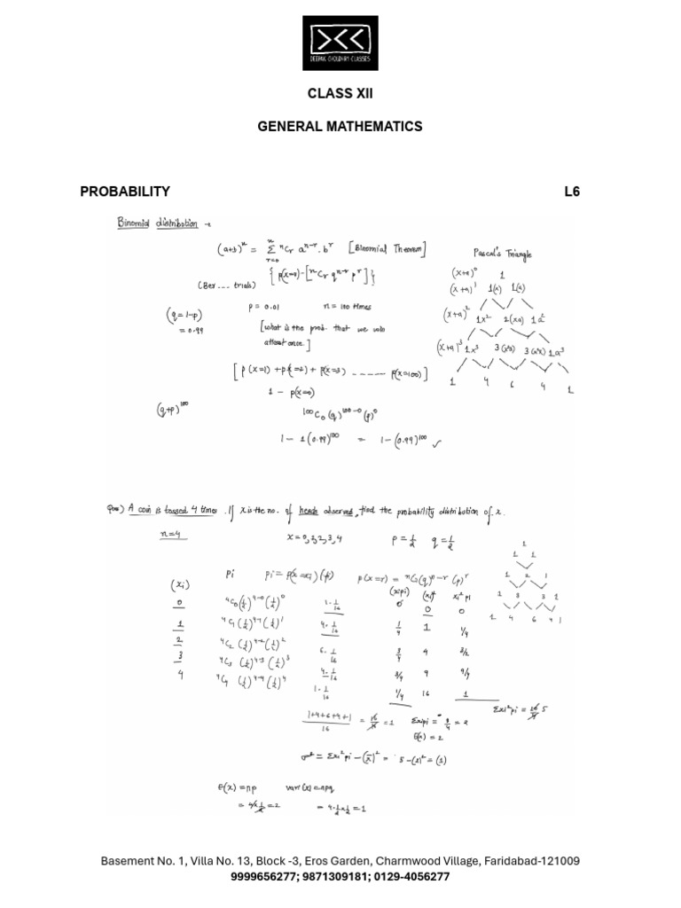 L6 Solutions - Probability - Class XII | PDF | Probability Distribution ...