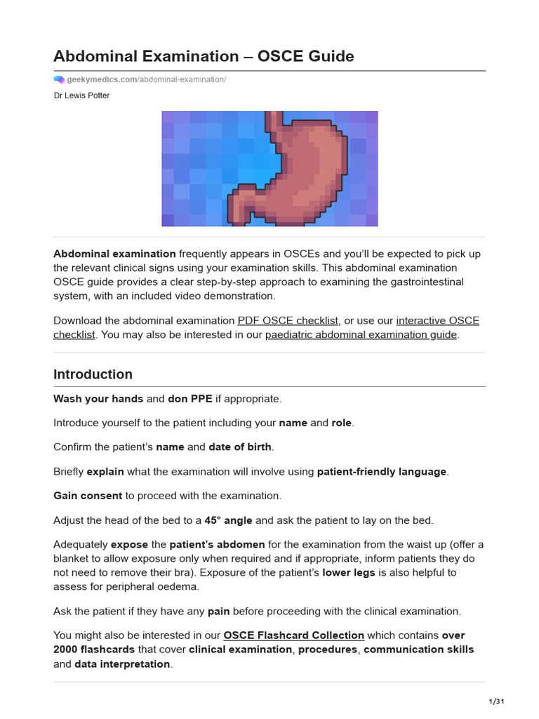 Abdominal Examination OSCE Guide | PDF | Abdomen | Medical Specialties