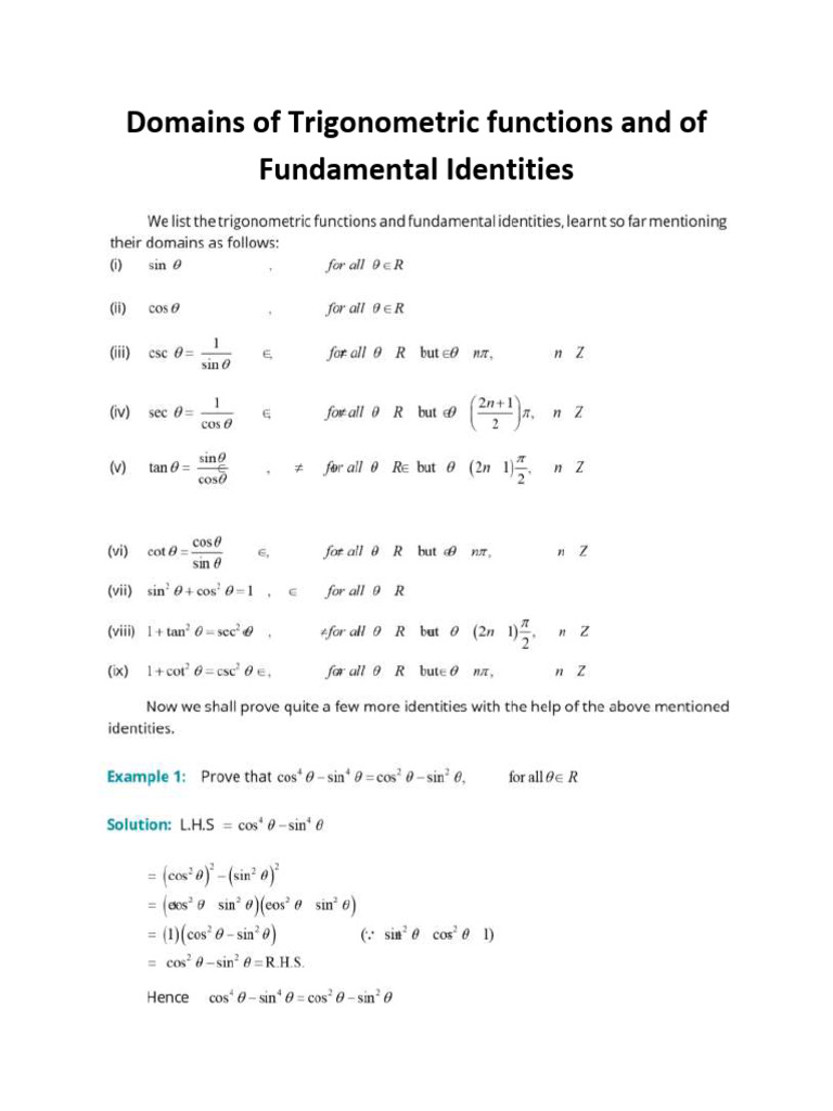 Domains of Trigonometric functions and of Fundamental Identities | PDF