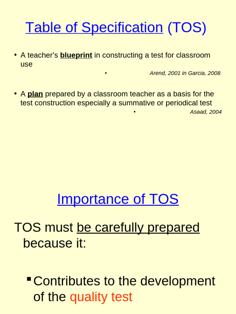 Table of Specification Guide for Tests | PDF | Teachers | Learning