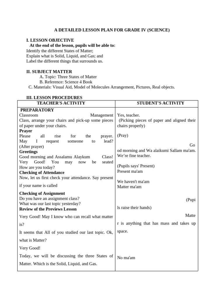 Detailed Lesson Plan 123456 | PDF | Liquids | Matter