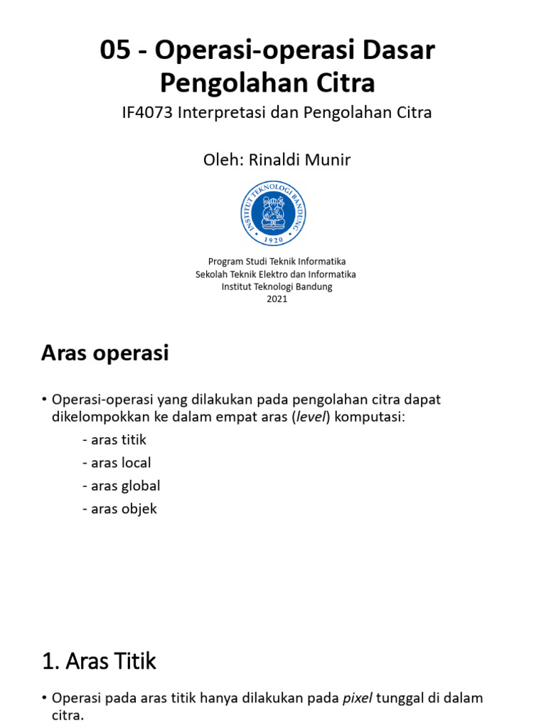 Operasi Dasar Pengolahan Citra 2021 | PDF