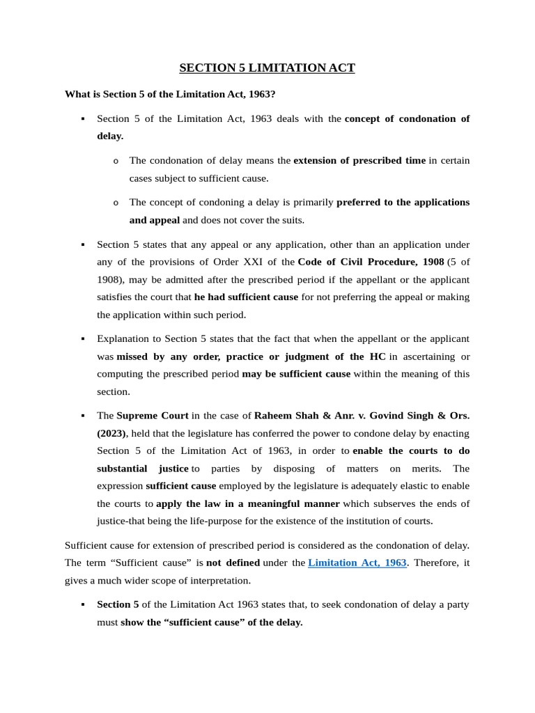 Section 5 Limitation Act | PDF | Appeal | Judgment (Law)