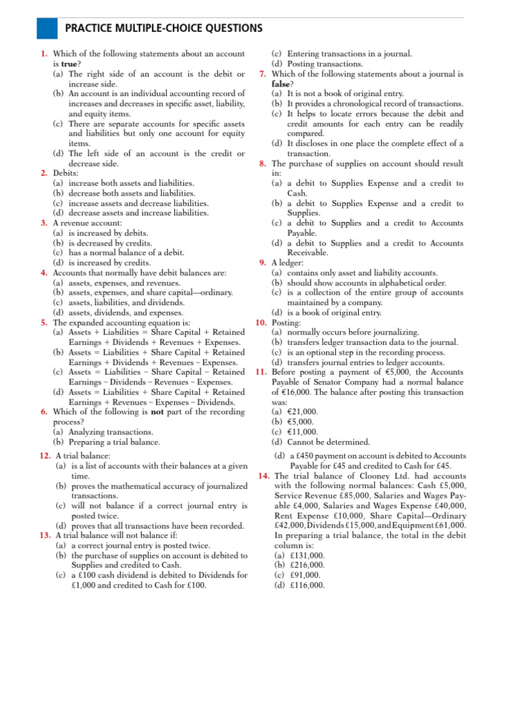 PRACTICE MULTIPLE-CHOICE QUESTIONS - 2 (1) | PDF | Debits And Credits ...