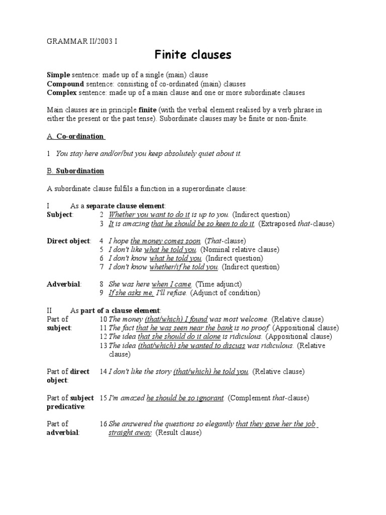 G II2003I Finite Clauses | PDF | Clause | Morphology